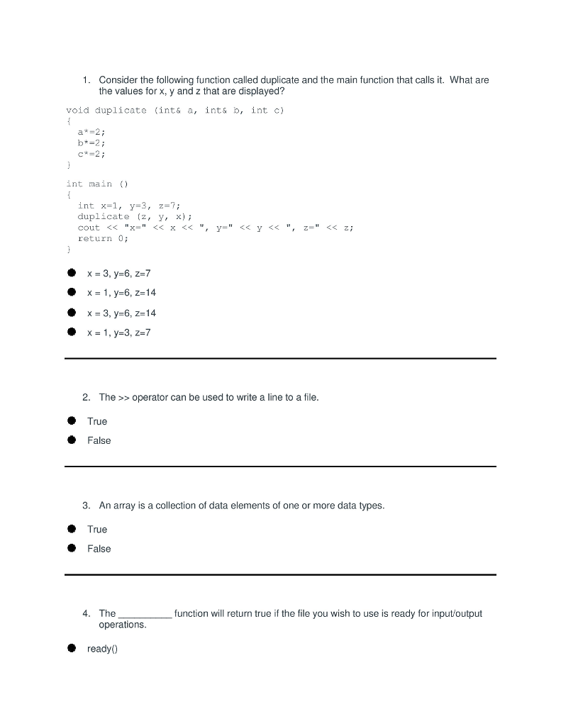 Solved 1. Consider the following function called duplicate | Chegg.com