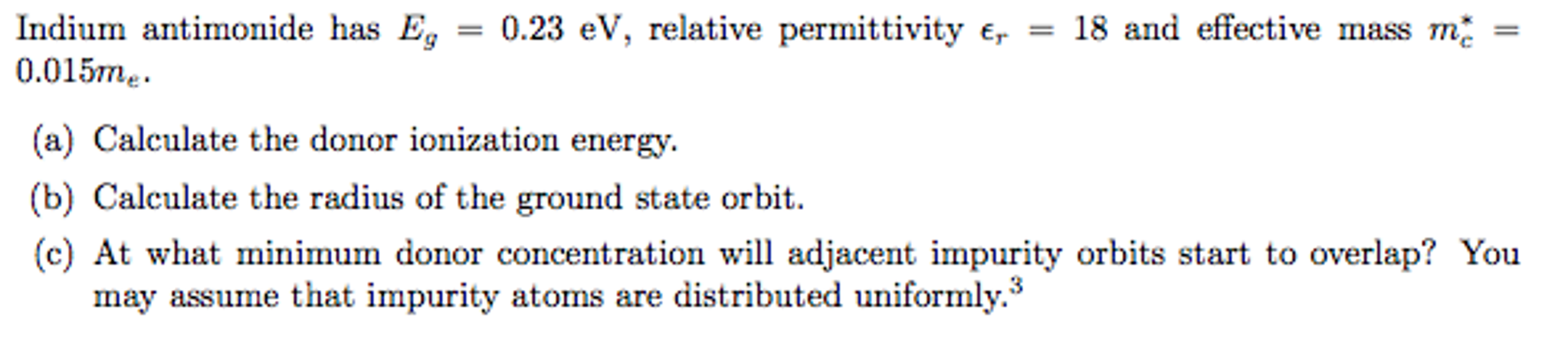 Solved Indium antimonide has E_g = 0.23 eV, relative | Chegg.com