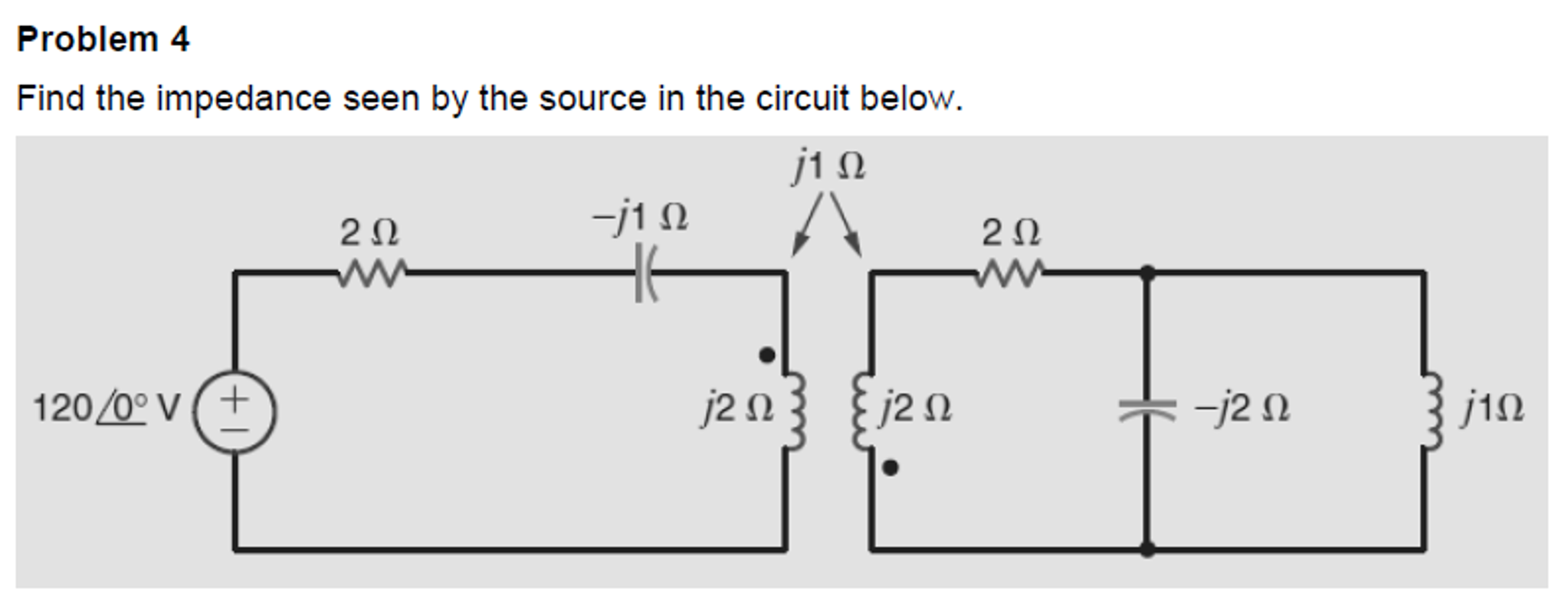 Solved Find the impedance seen by the source in the circuit | Chegg.com