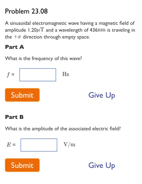 Solved Problem 23.08 A sinusoidal electromagnetic wave | Chegg.com