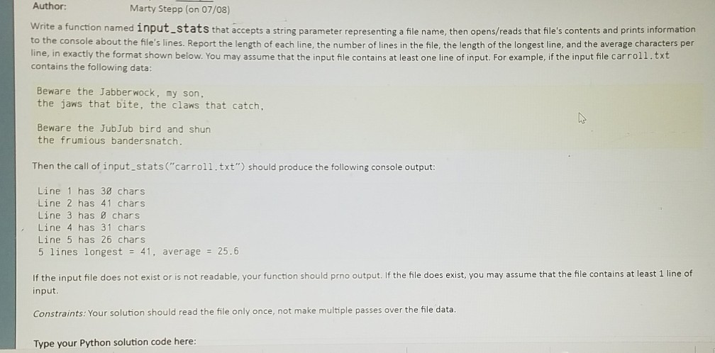 Solved Author: Marty Stepp (on 07/08) Write a function named | Chegg.com