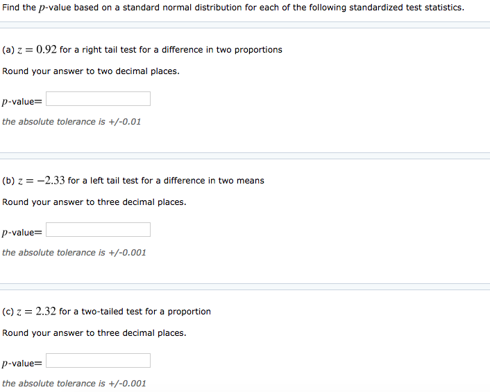 Solved Find the p-value based on a standard normal | Chegg.com