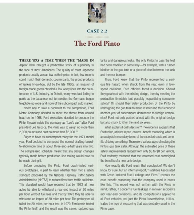 Solved CASE 2.2 The Ford Pinto THERE WAS A TIME WHEN THE | Chegg.com