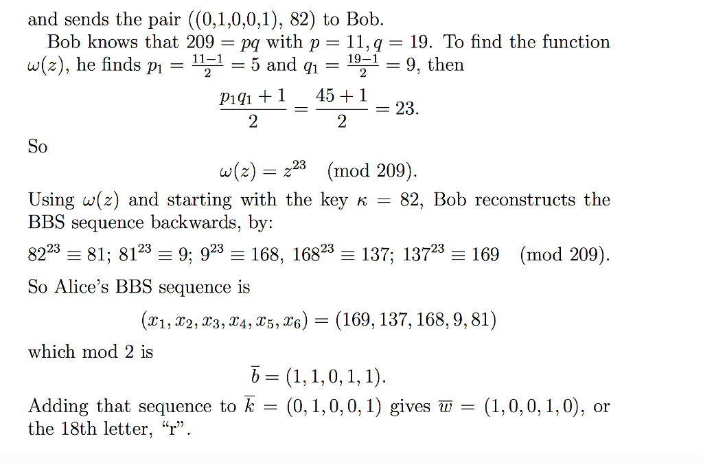 Solved 2. In Example 3 with m = 209, Bob receives from Alice | Chegg.com
