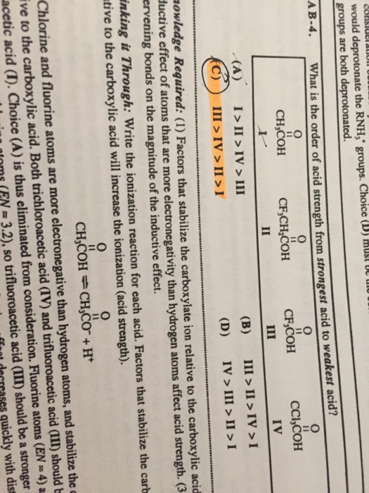Solved What is the order of acid strength from strongest | Chegg.com