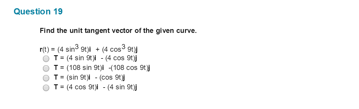 Solved Find the unit tangent vector of the given curve. r(t) | Chegg.com