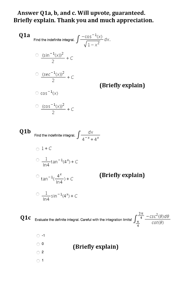 Solved Find the indefinite integral. integral -cos^-1 | Chegg.com