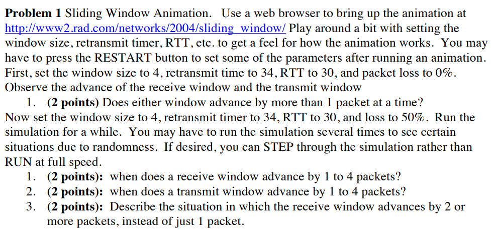 Problem 1 Sliding Window Animation. Use a web browser | Chegg.com