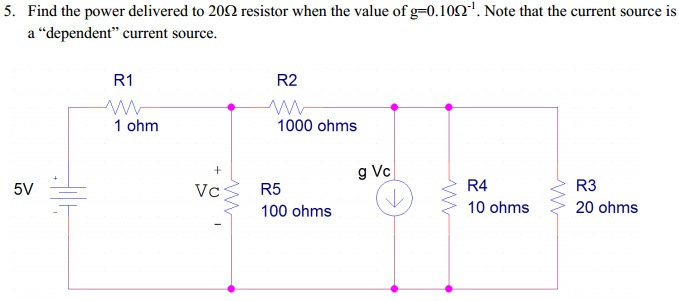Solved 5. Find the power delivered to 20 omega resistor when | Chegg.com