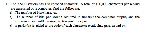 Solved 1. The ASCII system has 128 encoded characters. A | Chegg.com