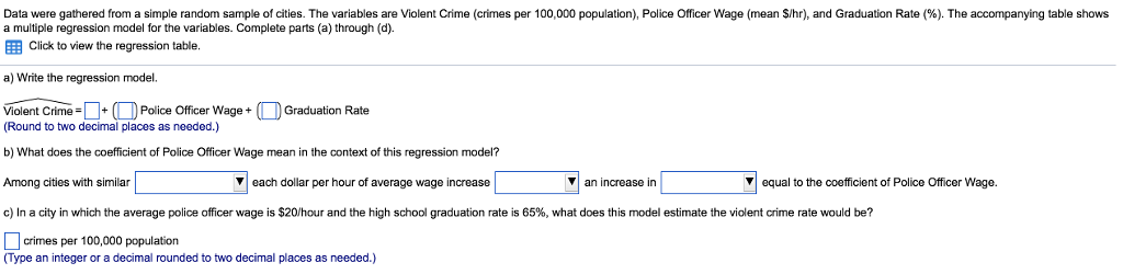 Solved Dependent variable is: Violent Crime R squared-37.5% | Chegg.com