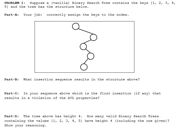 Solved PROBLEM 1: Suppose a (vanilla) Binary Search Tree | Chegg.com
