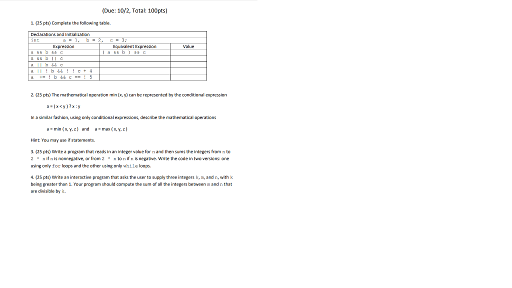 Solved (Due: 10/2, Total: 100pts) 1. (25 pts) Complete the | Chegg.com
