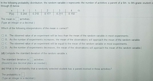 Solved In the following probability distribution, the random | Chegg.com
