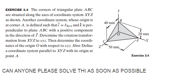Solved The corners of triangular plate ABC arc situated | Chegg.com