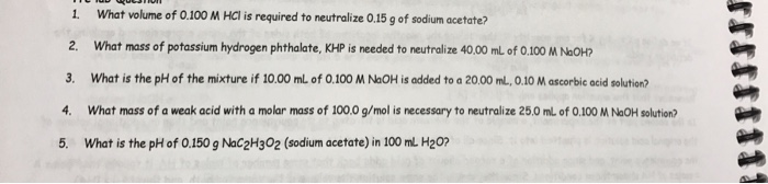 Solved What volume of 0.100 M HCl is required to neutralize | Chegg.com