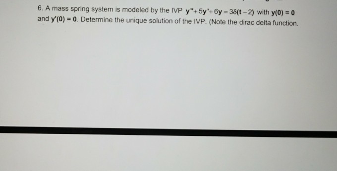 Solved 6. A mass spring system is modeled by the IVP y"+ | Chegg.com