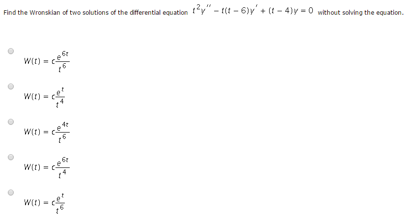 Solved Find the Wronskian of two solutions of the | Chegg.com