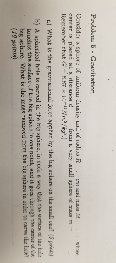 Solved Problem 5 - Gravitation Consider a sphere of uniform | Chegg.com