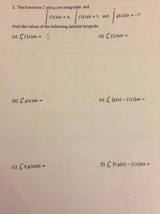 Solved The functions f and g are integrable and Find the | Chegg.com