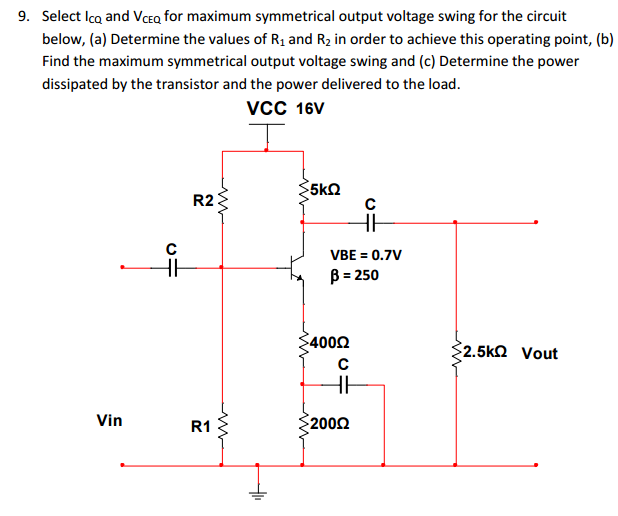 Solved Select I_cq and V_Ceq for maximum symmetrical output | Chegg.com