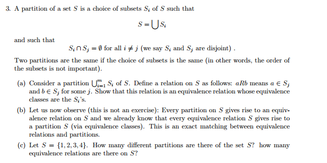 Solved A partition of a set S is a choice of subsets S_i of | Chegg.com