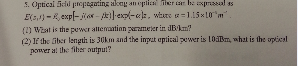 Solved Optical field propagating an optical fiber can be | Chegg.com
