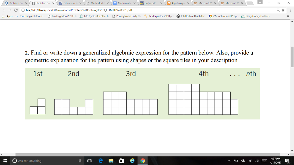 Solved Find or write down a generalized algebraic expression | Chegg.com