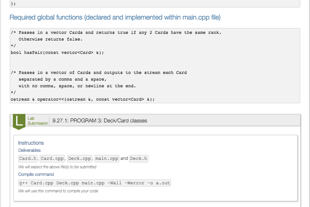 Solved 9.27 PROGRAM 3: Deck/Card classes Write a Card class | Chegg.com