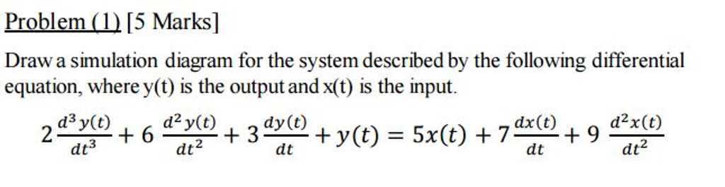 Solved Draw a simulation diagram for the system described by | Chegg.com