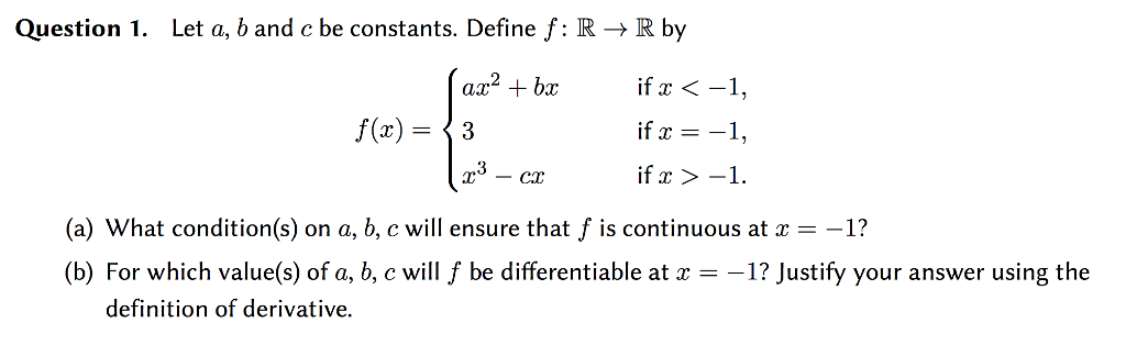 Solved Let a, b and c be constants. Define f:R rightarrow R | Chegg.com