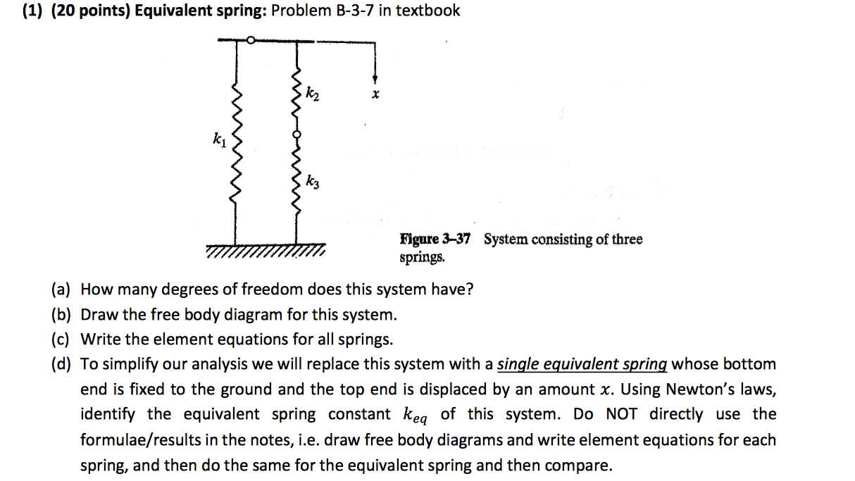 Solved Equivalent spring: Problem B-3-7 in textbook (a) How | Chegg.com