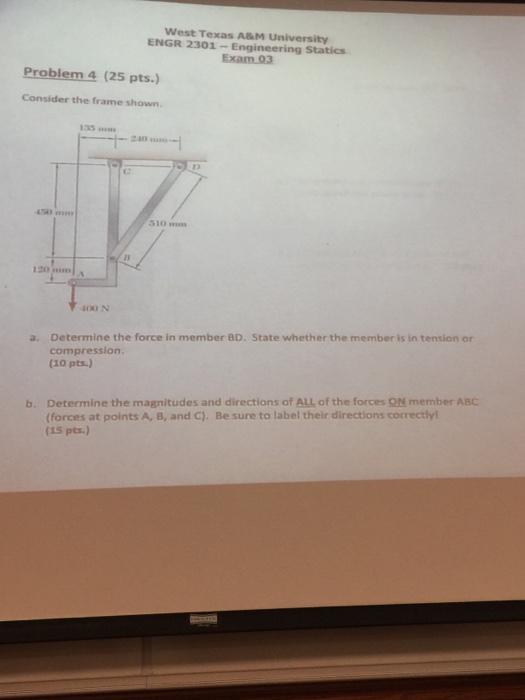 Solved Consider the frame shown. a. Determine the force in | Chegg.com