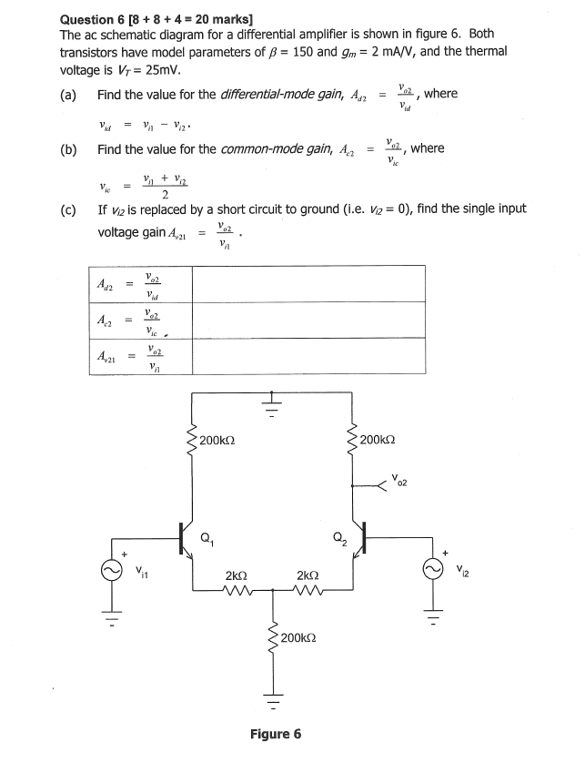 Solved Question 6 [8 + 8 + 4= 20 marks The ac schematic | Chegg.com