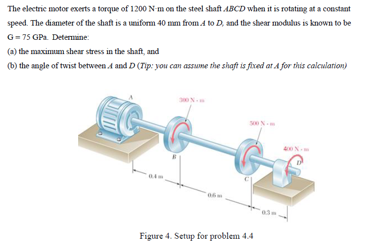 The electric motor exerts a torque of 1200 N-m on the | Chegg.com
