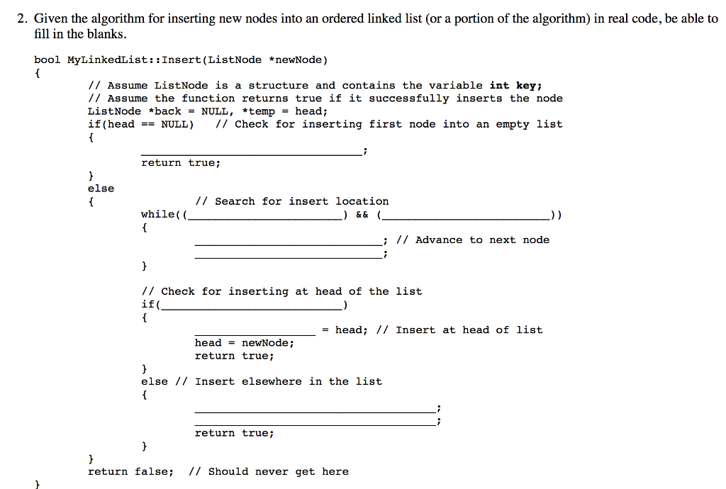 Solved 2. Given the algorithm for inserting new nodes into | Chegg.com