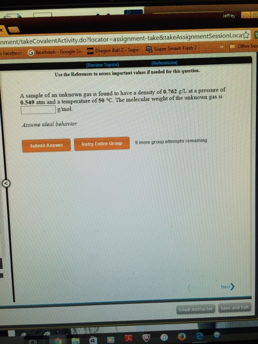 Solved A sample of an unknown gas is found to have a density | Chegg.com