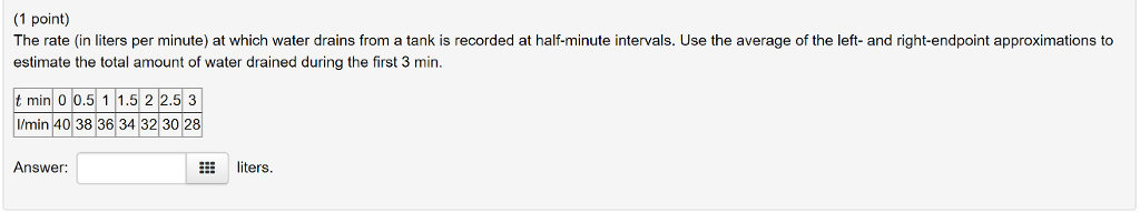 Solved (1 point) The rate (in liters per minute) at which | Chegg.com