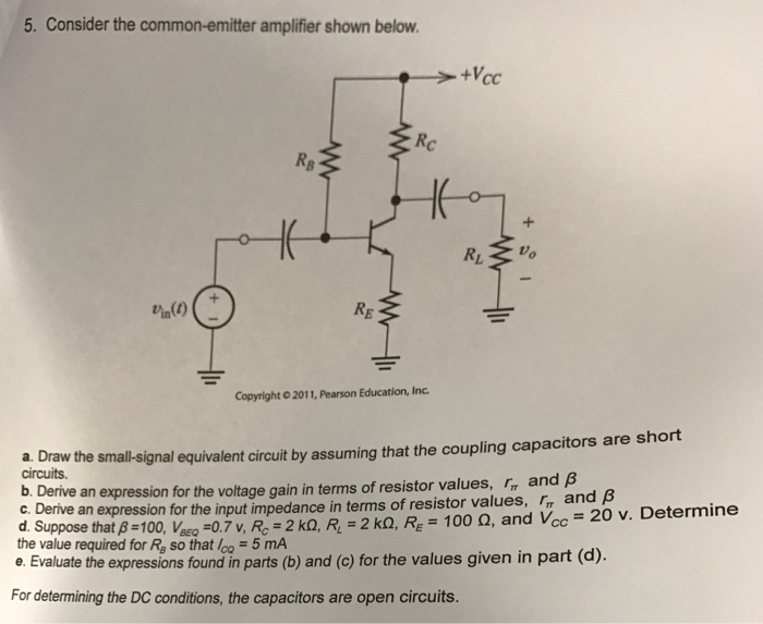 Consider the common-emitter amplifier shown below | Chegg.com