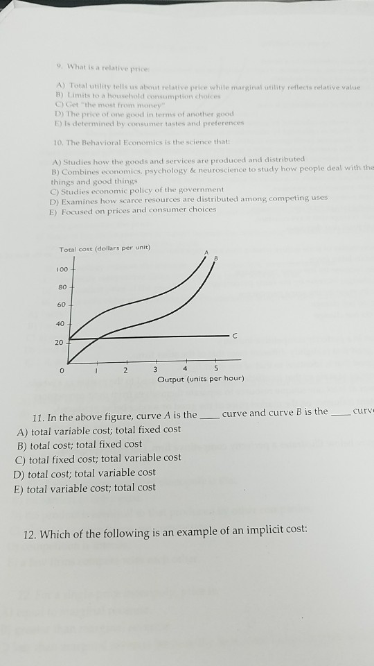Solved 9 What is a relative price A) Total utility tells us | Chegg.com