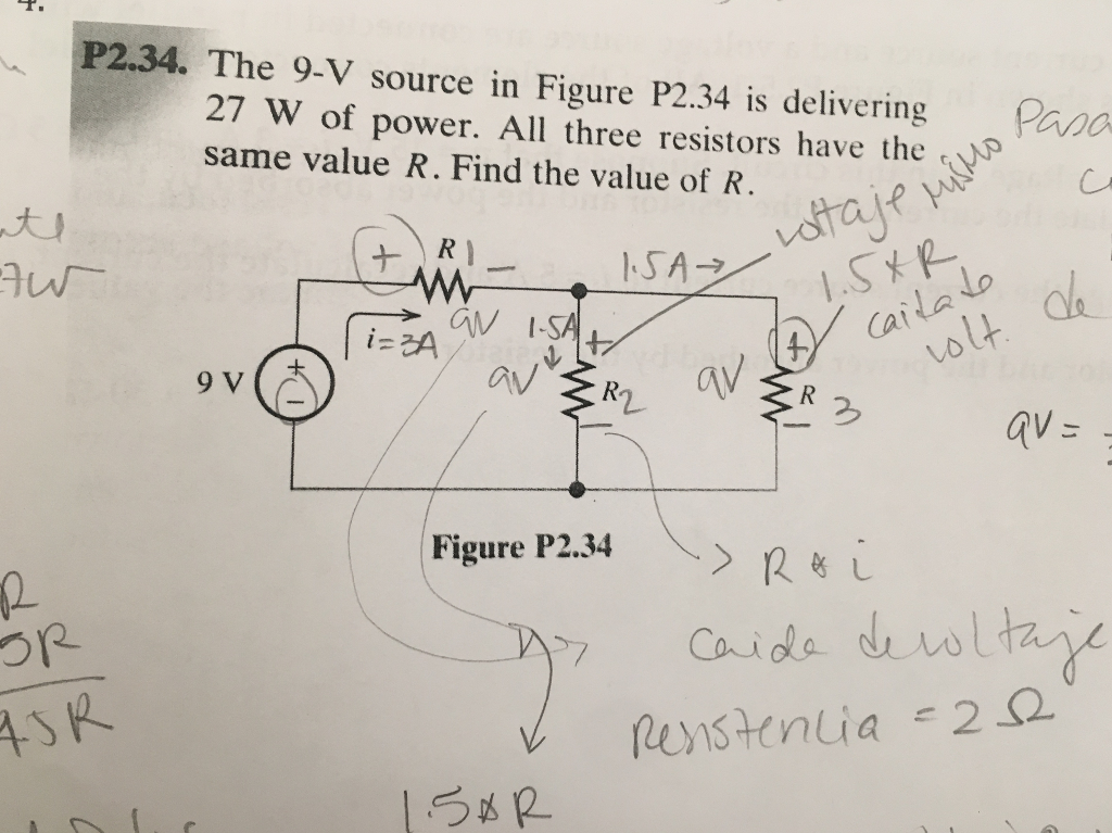 Solved P2.34. The 9-V source in Figure P2.34 is delivering | Chegg.com