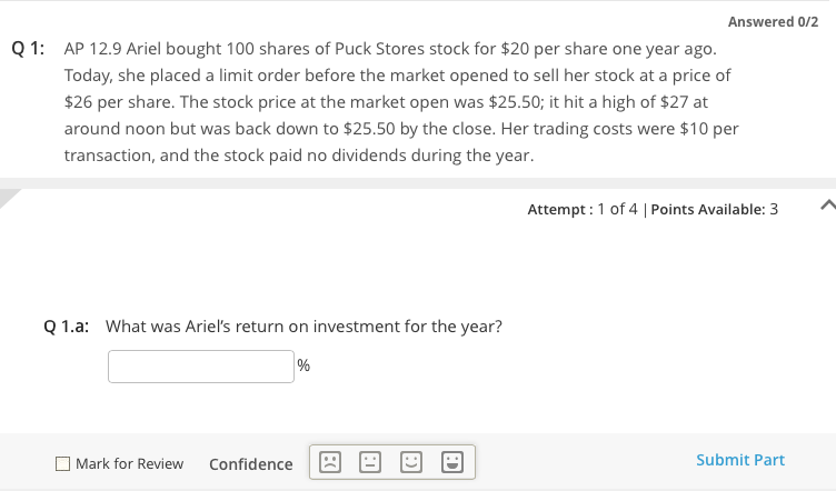 Solved Answered 0/2 Q AP 12.9 Ariel bought 100 shares of | Chegg.com