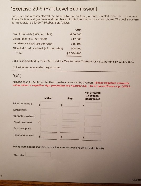 Solved Exercise 20-6 (Part Level Submission) Jobs, Inc. has | Chegg.com