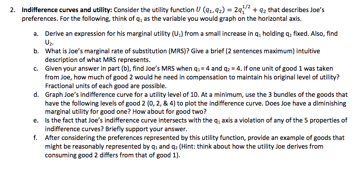 Solved Indifference curves and utility: Consider the utility | Chegg.com