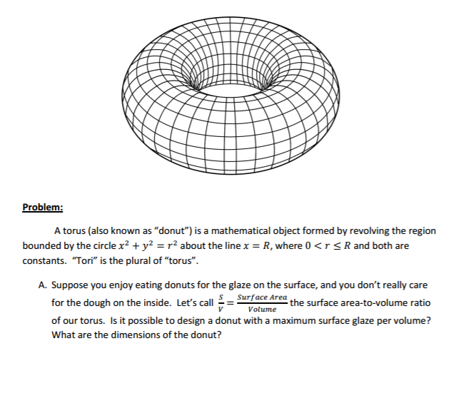 Solved A torus (also known as "donut") is a mathematical | Chegg.com
