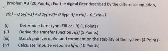 For the digital filter described by the difference | Chegg.com