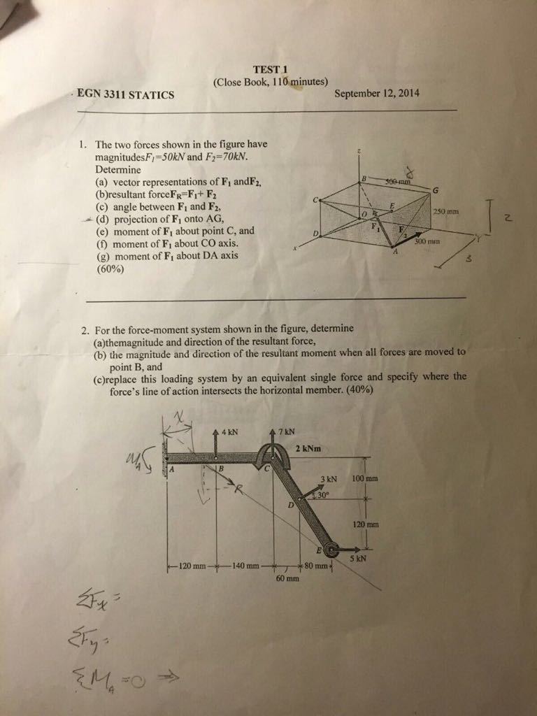 Solved TEST1 (Close Book, 110 minutes) EGN 3311 STATICS | Chegg.com