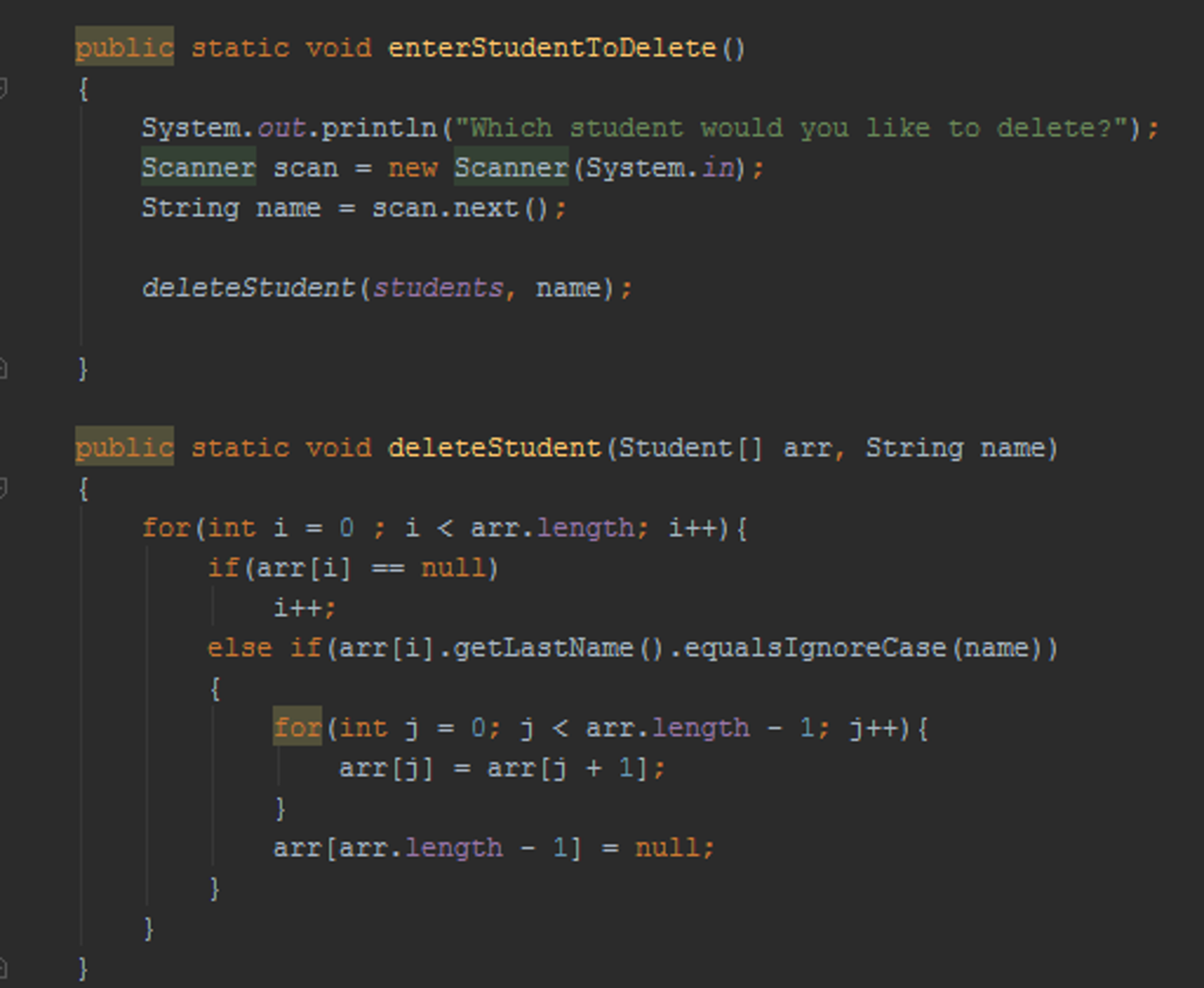 Solved I want to deleted an element from my Student array | Chegg.com