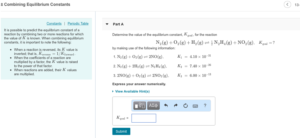 Solved t Combining Equilibrium Constants 13 Part A It is | Chegg.com