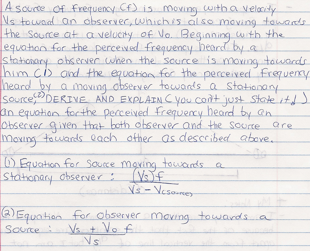 Solved Doppler effect. Combine the equations of an observer | Chegg.com